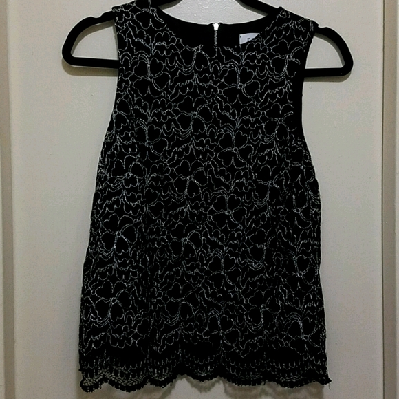 Tops | Elle Black And Silver Lace Top In Xs | Poshmark